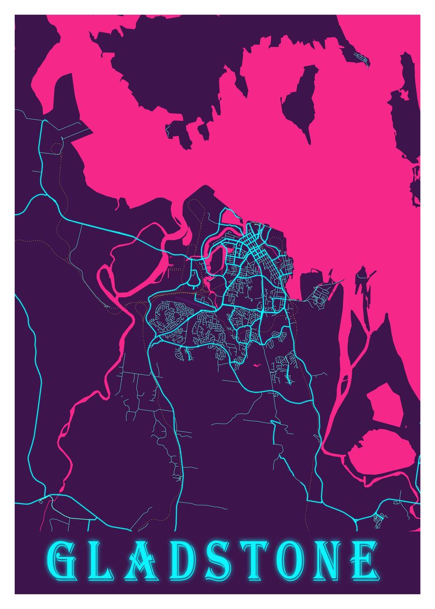 'Gladstone Neon City Map' Poster by Tien Stencil | Displate