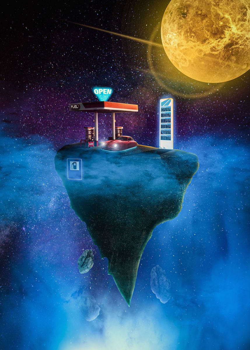 'space gas station' Poster, picture, metal print, paint by Maycer ...