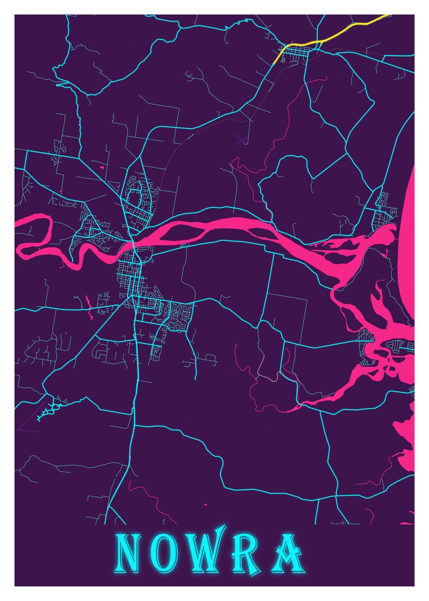 'Nowra Neon City Map' Poster by Tien Stencil | Displate