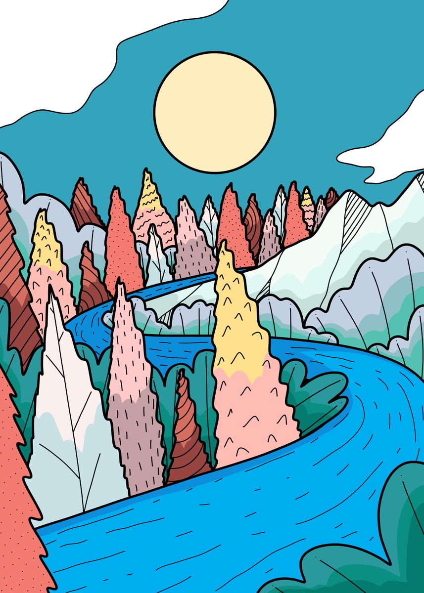 'An autumn river way' Poster by Steve Wade | Displate