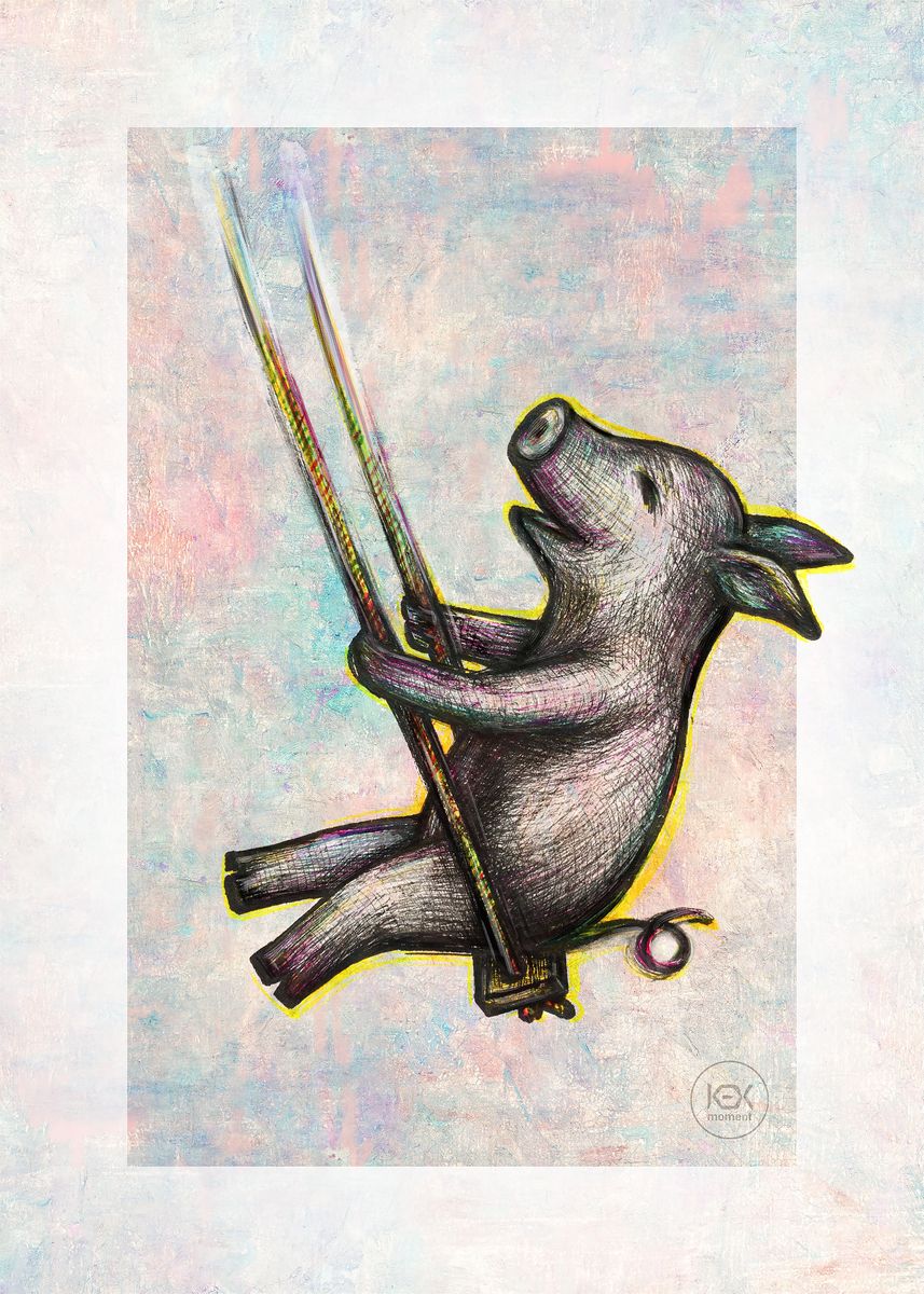 'Swinging Pig' Poster, picture, metal print, paint by Julia kexmoment ...
