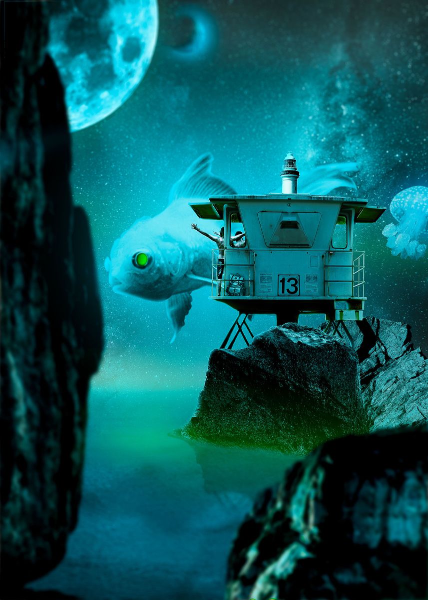 'Night Fisher' Poster, picture, metal print, paint by MujnebinRahman ...