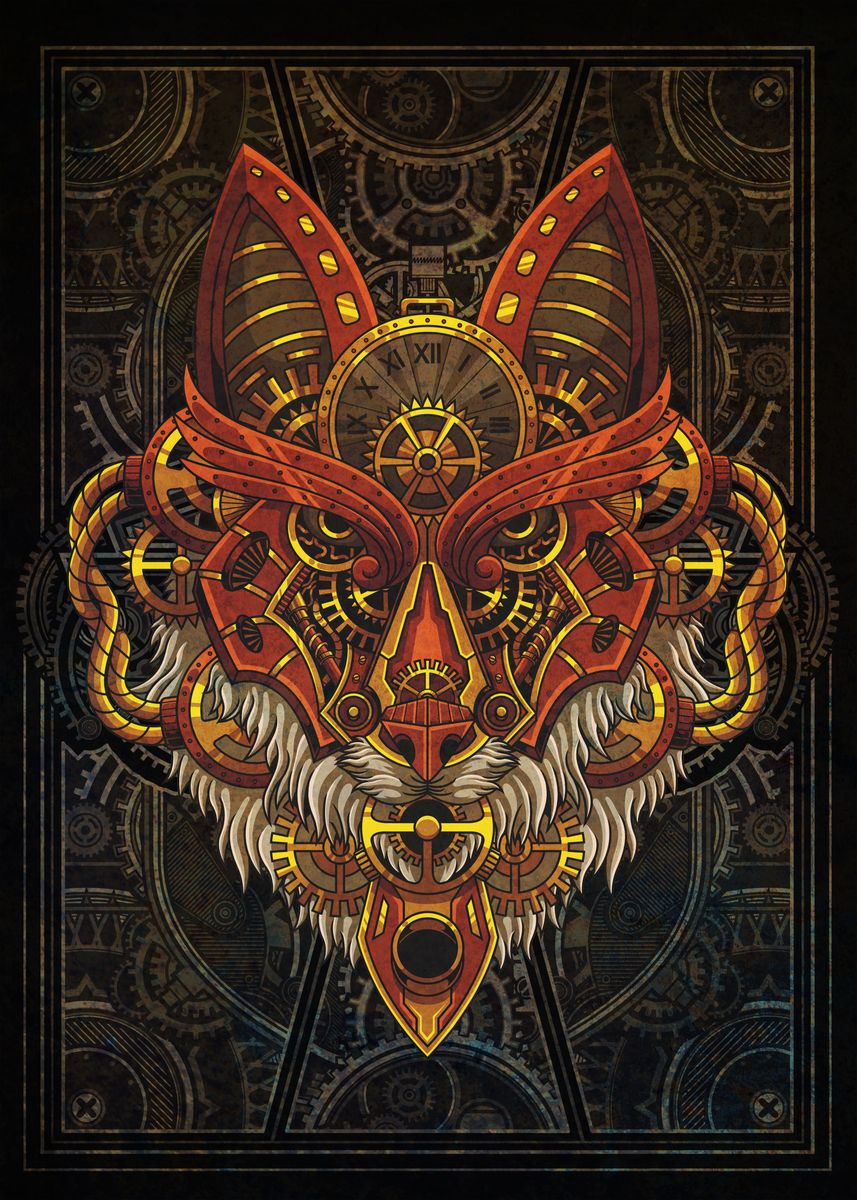 'Steampunk Wolf' Poster, picture, metal print, paint by Kunyah | Displate