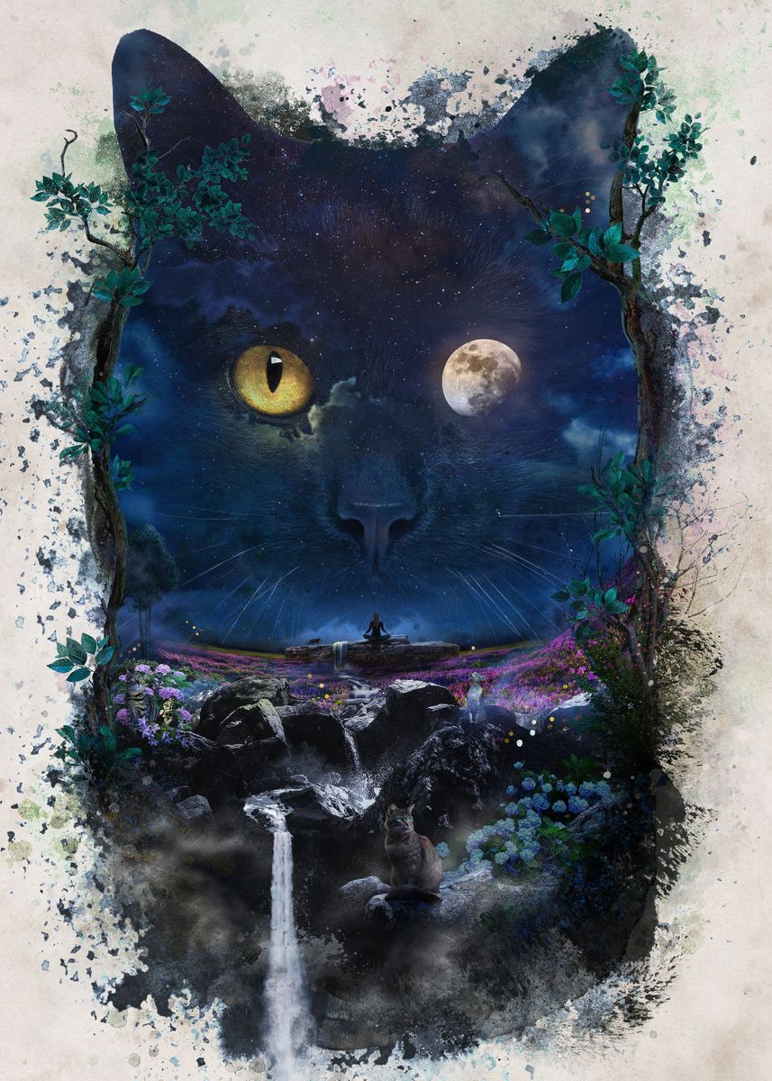 'Night Cat' Poster, picture, metal print, paint by Barrett Biggers ...