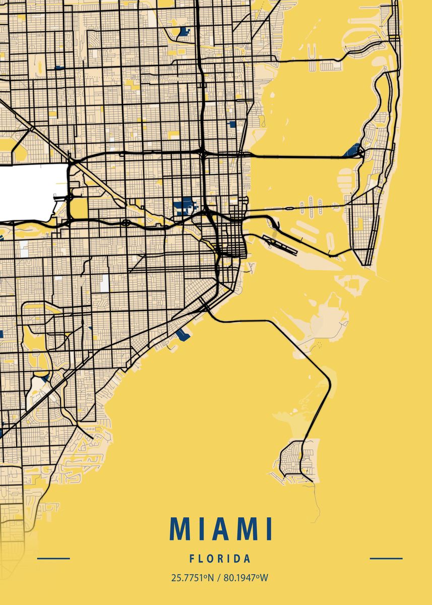 'Miami Yellow City Map' Poster by Tien Stencil | Displate