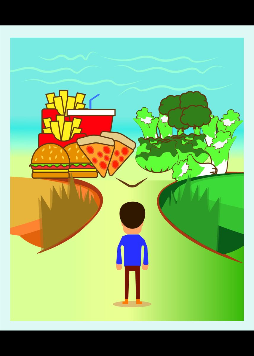 'Fast Food Vs Health Food' Poster, picture, metal print, paint by ...