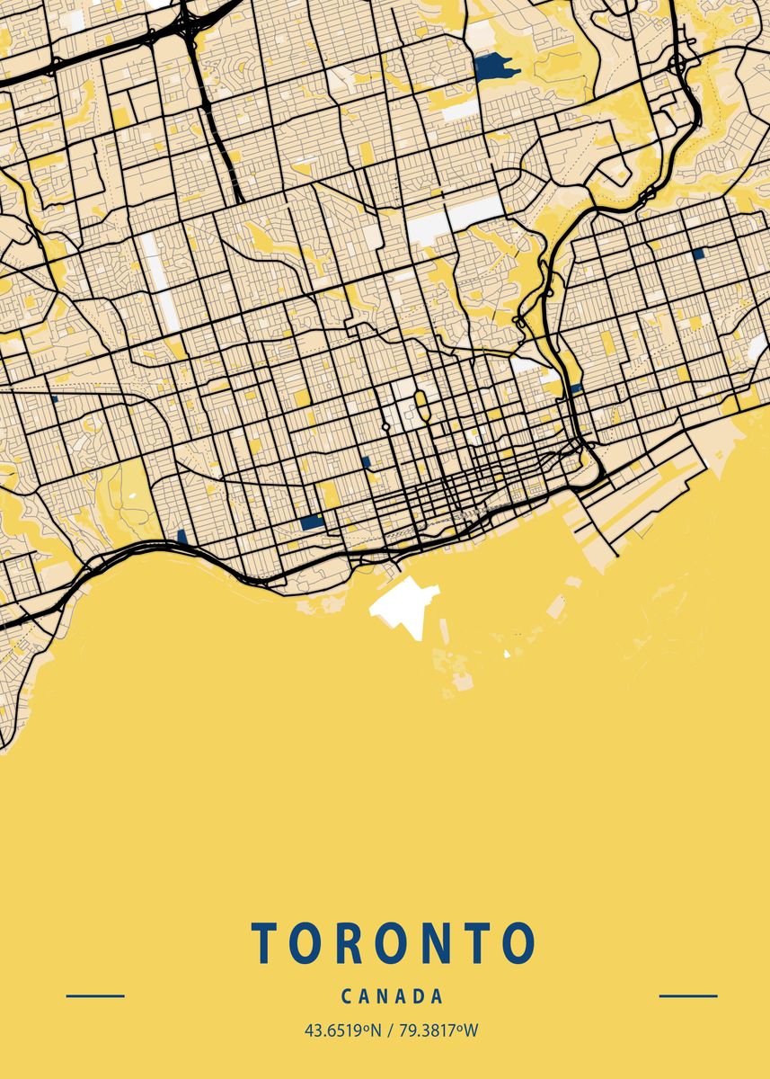 'Toronto Yellow City Map' Poster, picture, metal print, paint by Tien ...