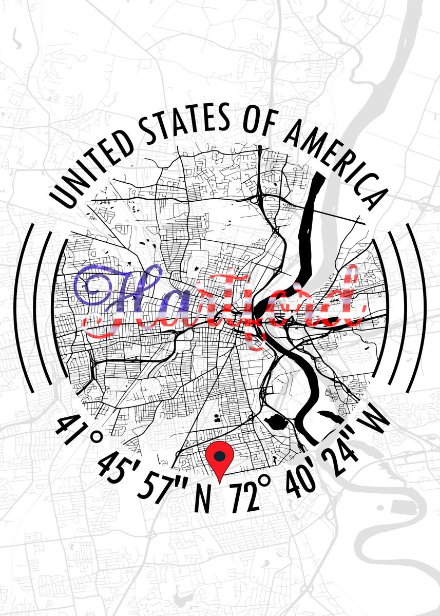 'Hartford USA Map' Poster, picture, metal print, paint by Artistic ...