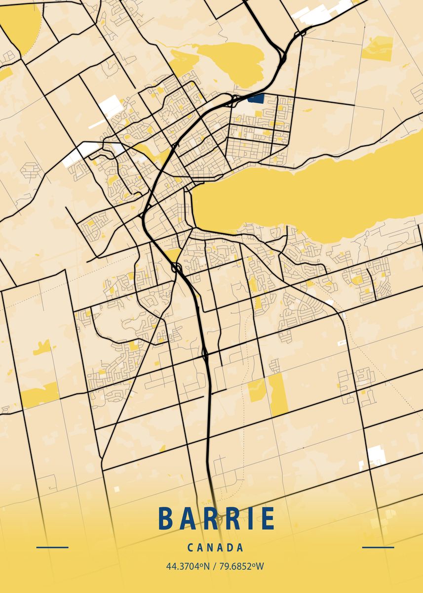 'Barrie Yellow City Map' Poster, picture, metal print, paint by Tien ...