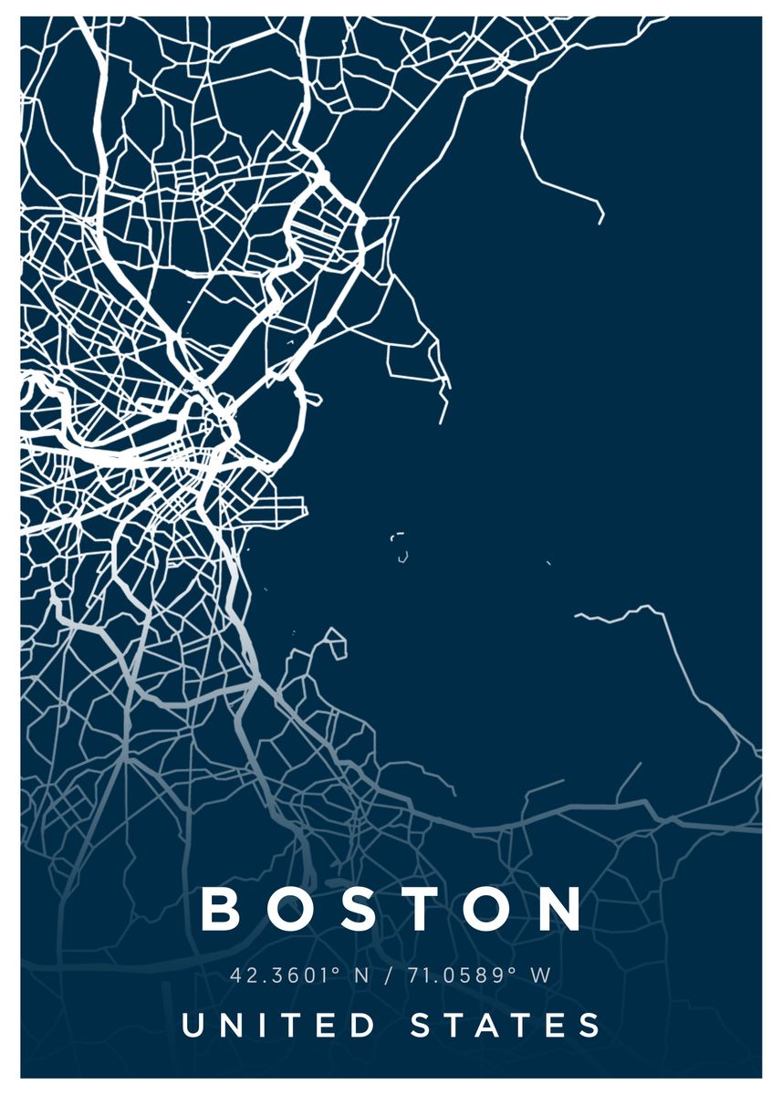 'Boston Map' Poster, picture, metal print, paint by Pixel Nation | Displate