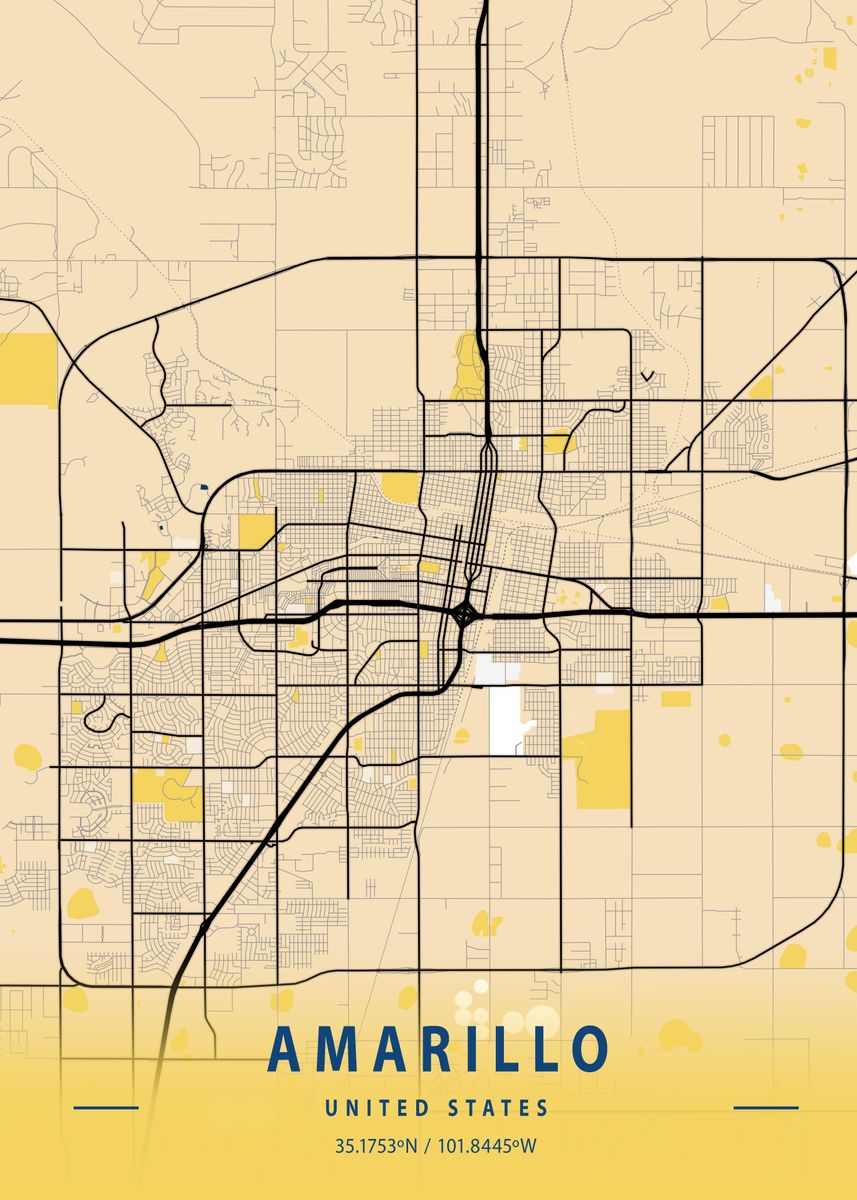 'Amarillo Yellow City Map' Poster, picture, metal print, paint by Tien ...