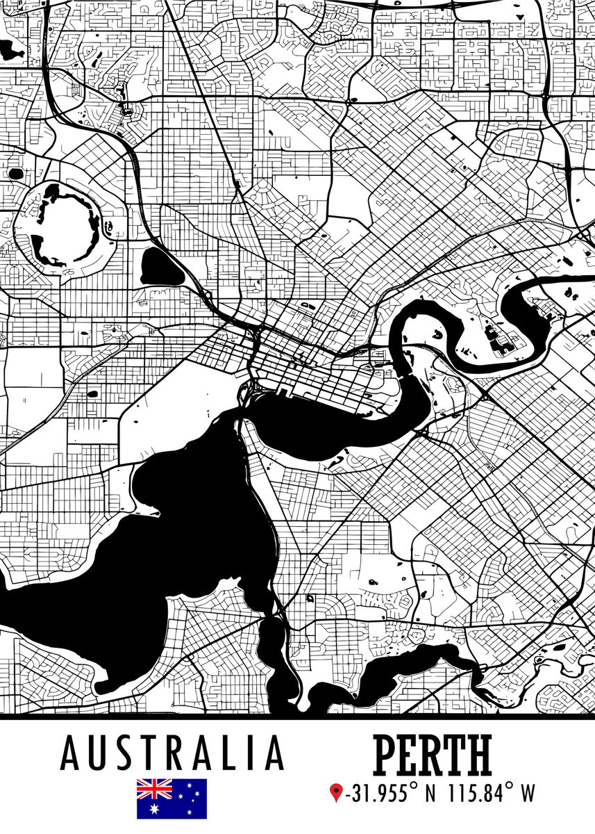 'Perth AUSTRALIA Map' Poster, picture, metal print, paint by Artistic ...