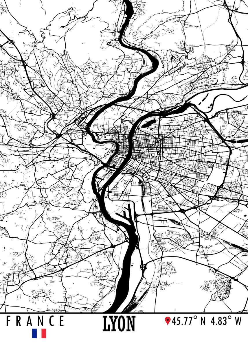 'Lyon France Map' Poster, picture, metal print, paint by Artistic ...