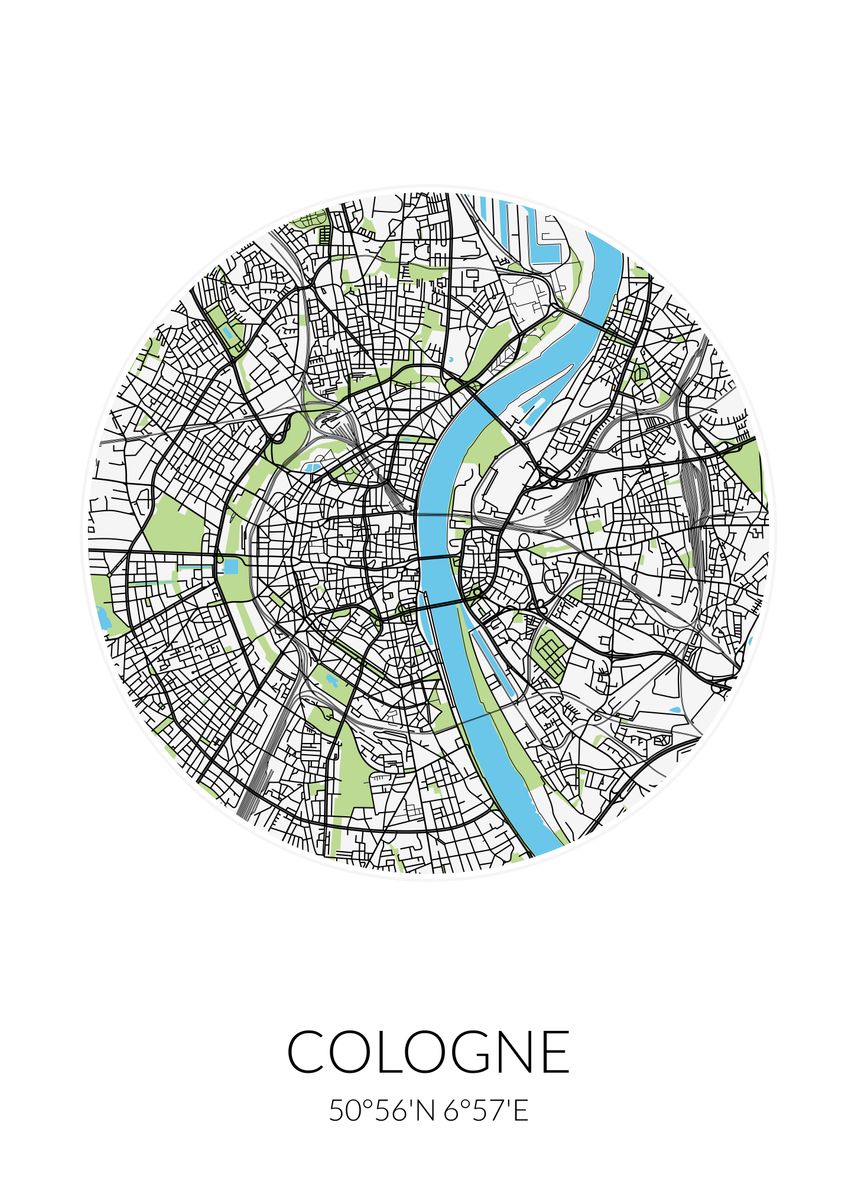 'Cologne Circle City Map' Poster, picture, metal print, paint by ...