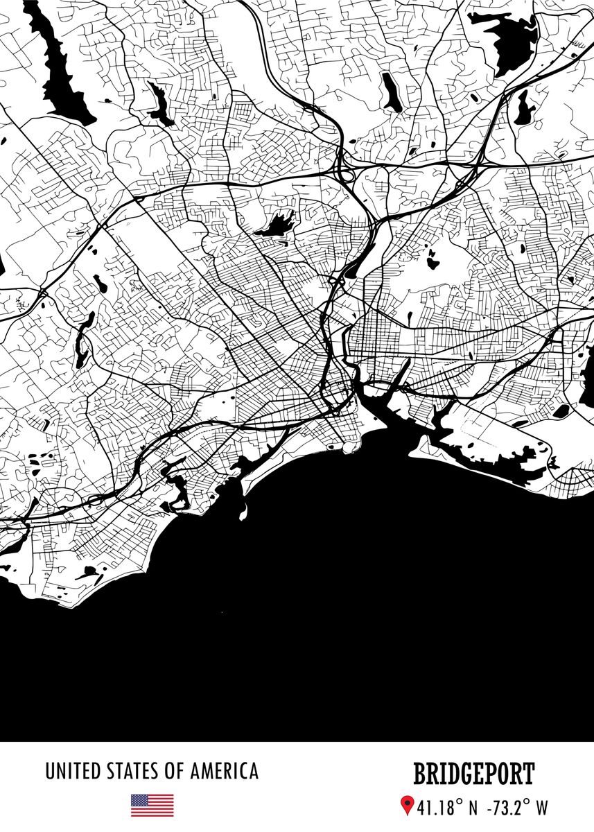 'BRIDGEPORT USA Map' Poster, picture, metal print, paint by Artistic ...