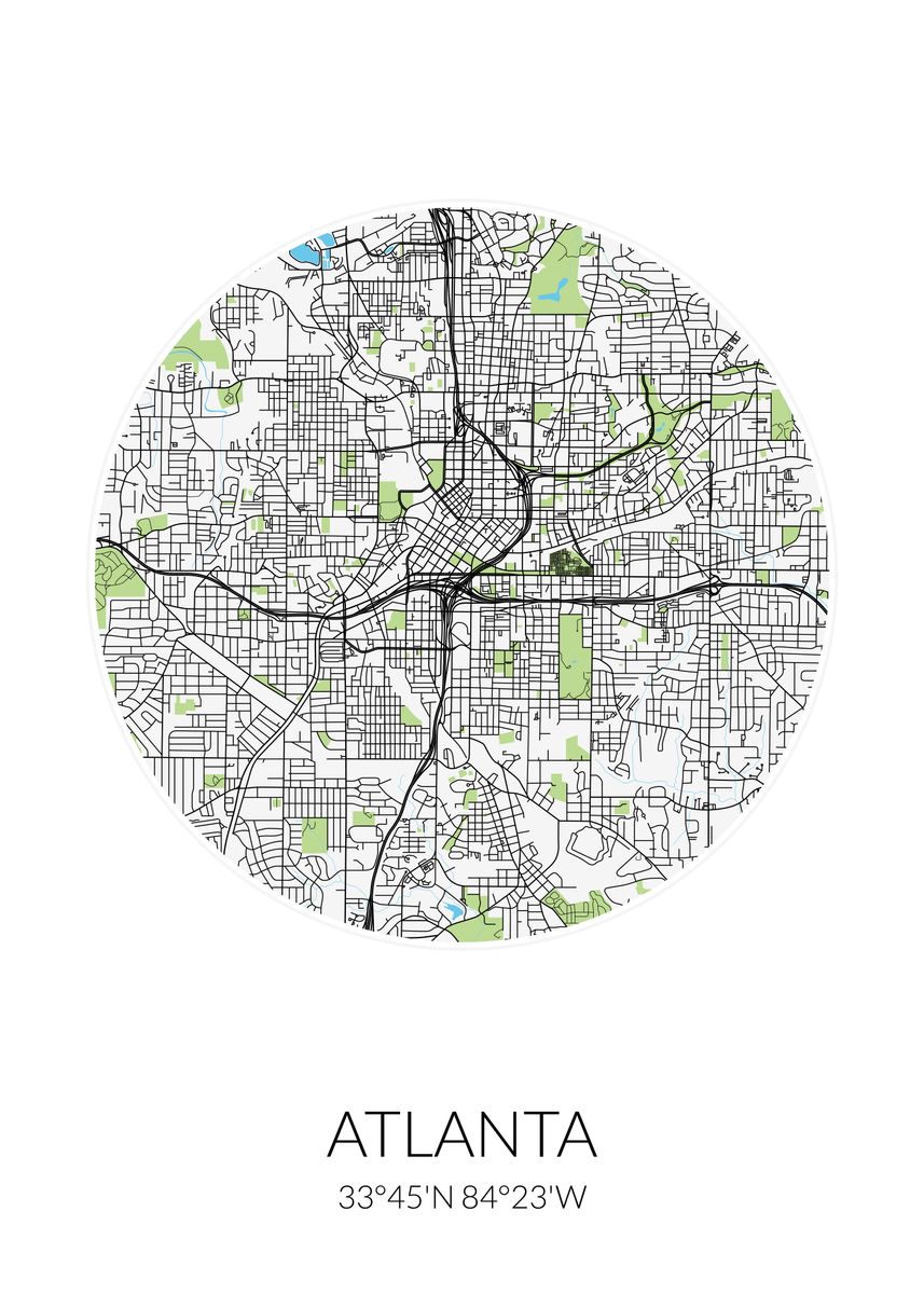 'Atlanta Circle City Map' Poster, picture, metal print, paint by ...