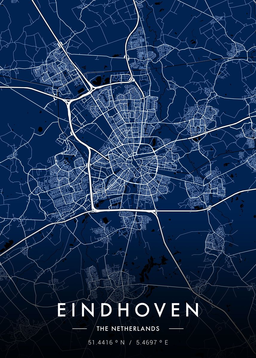'Eindhoven City Map' Poster, picture, metal print, paint by MVDZ ...