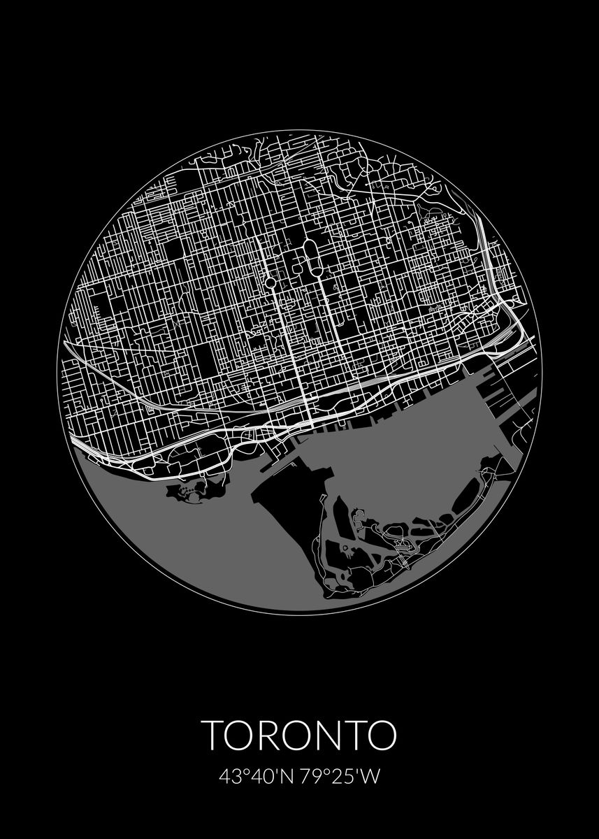 'Toronto City Map Black' Poster by dkDesign | Displate