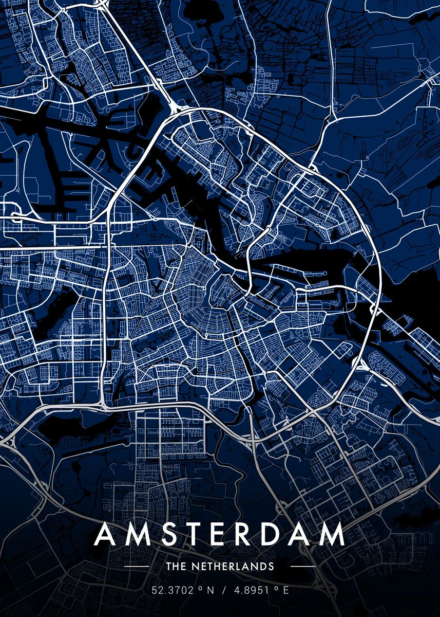 'Amsterdam City Map' Poster, picture, metal print, paint by MVDZ ...