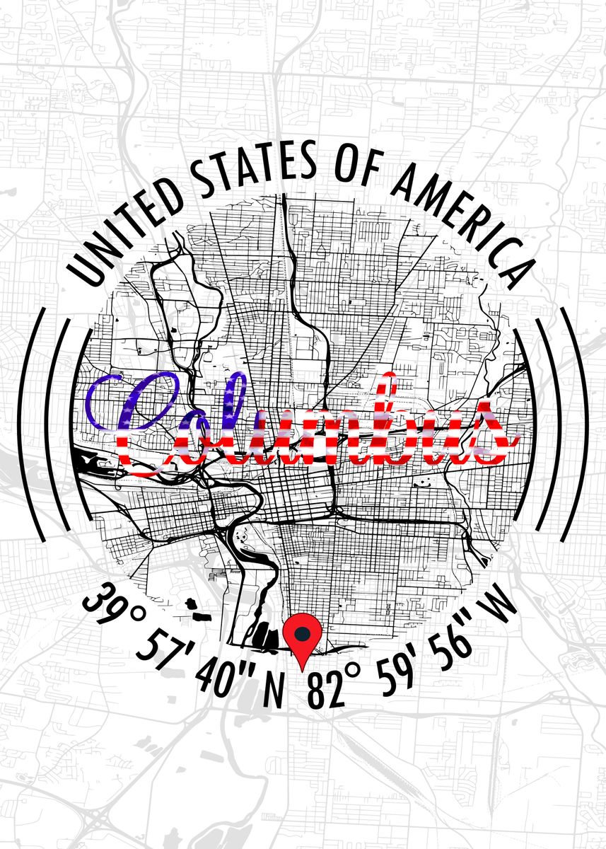 'Columbus USA Map' Poster, picture, metal print, paint by Artistic ...