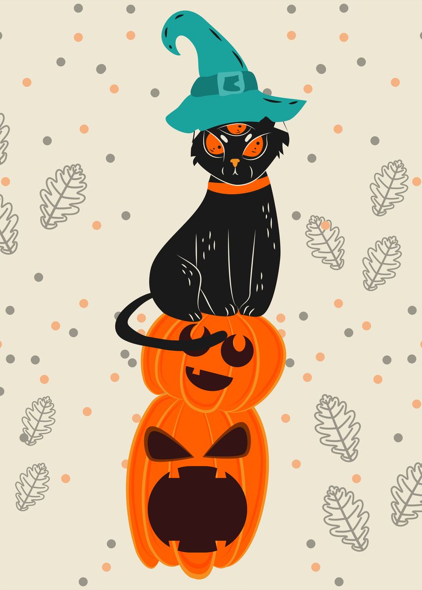 'Halloween Witch Cat' Poster, picture, metal print, paint by Famenxt DB ...