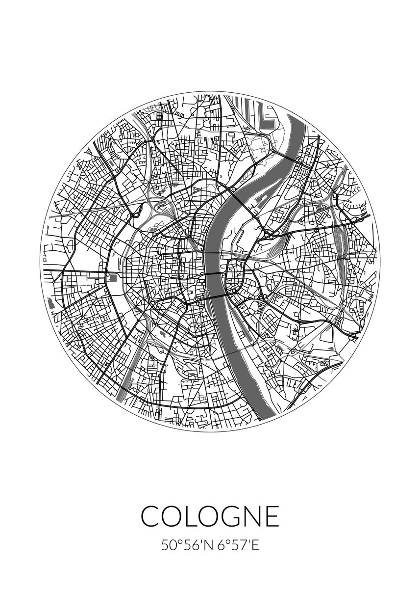 'Cologne City Map White' Poster, picture, metal print, paint by ...