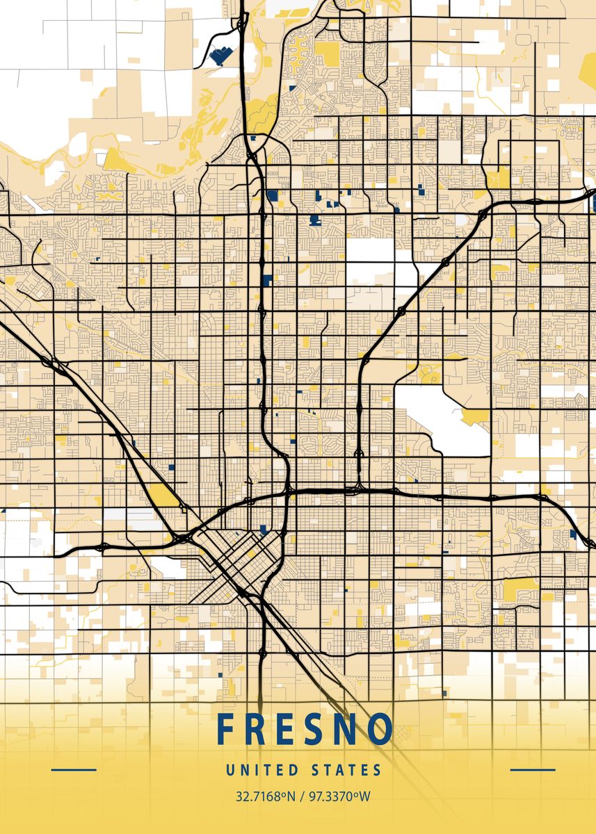 'Fresno Yellow City Map' Poster by Tien Stencil | Displate