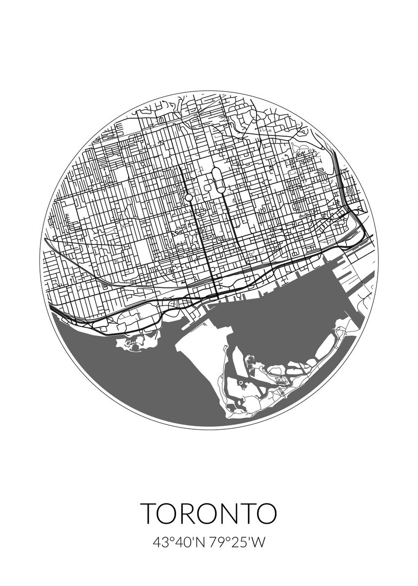 'Toronto City Map White' Poster, picture, metal print, paint by ...
