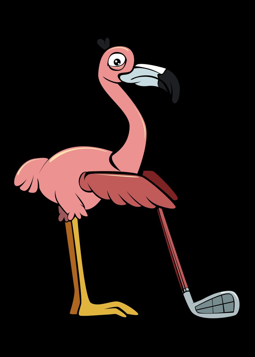 'Flamingo Play Golf Pink Fl' Poster, picture, metal print, paint by ...