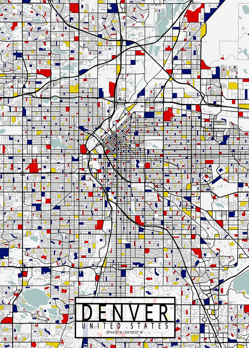 'Denver City Map Mondrian' Poster, picture, metal print, paint by deMAP ...
