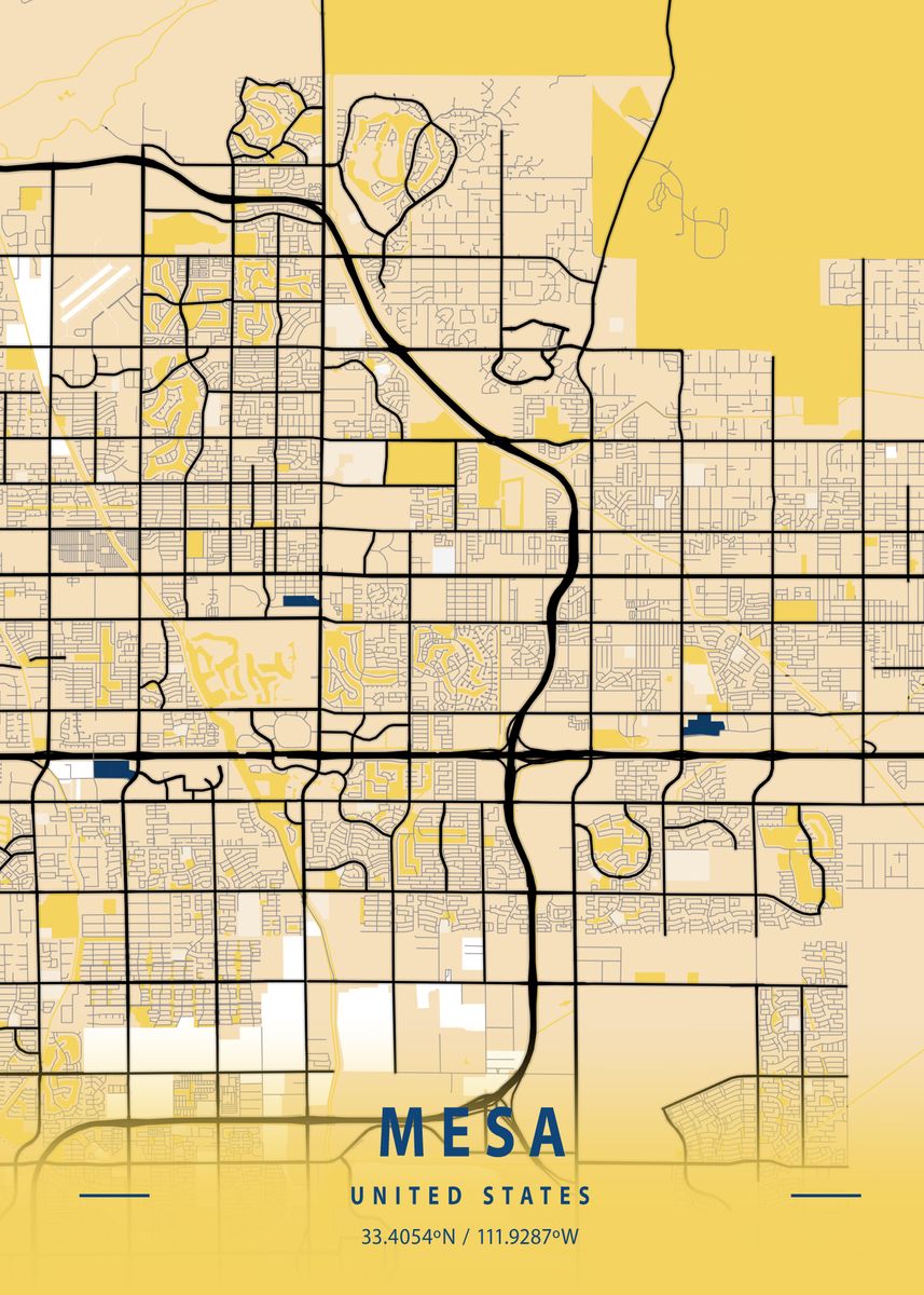 'Mesa Yellow City Map' Poster, picture, metal print, paint by Tien ...