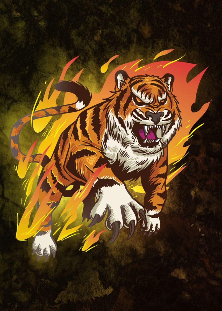 'Burning Tiger' Poster, picture, metal print, paint by Reinhard ...