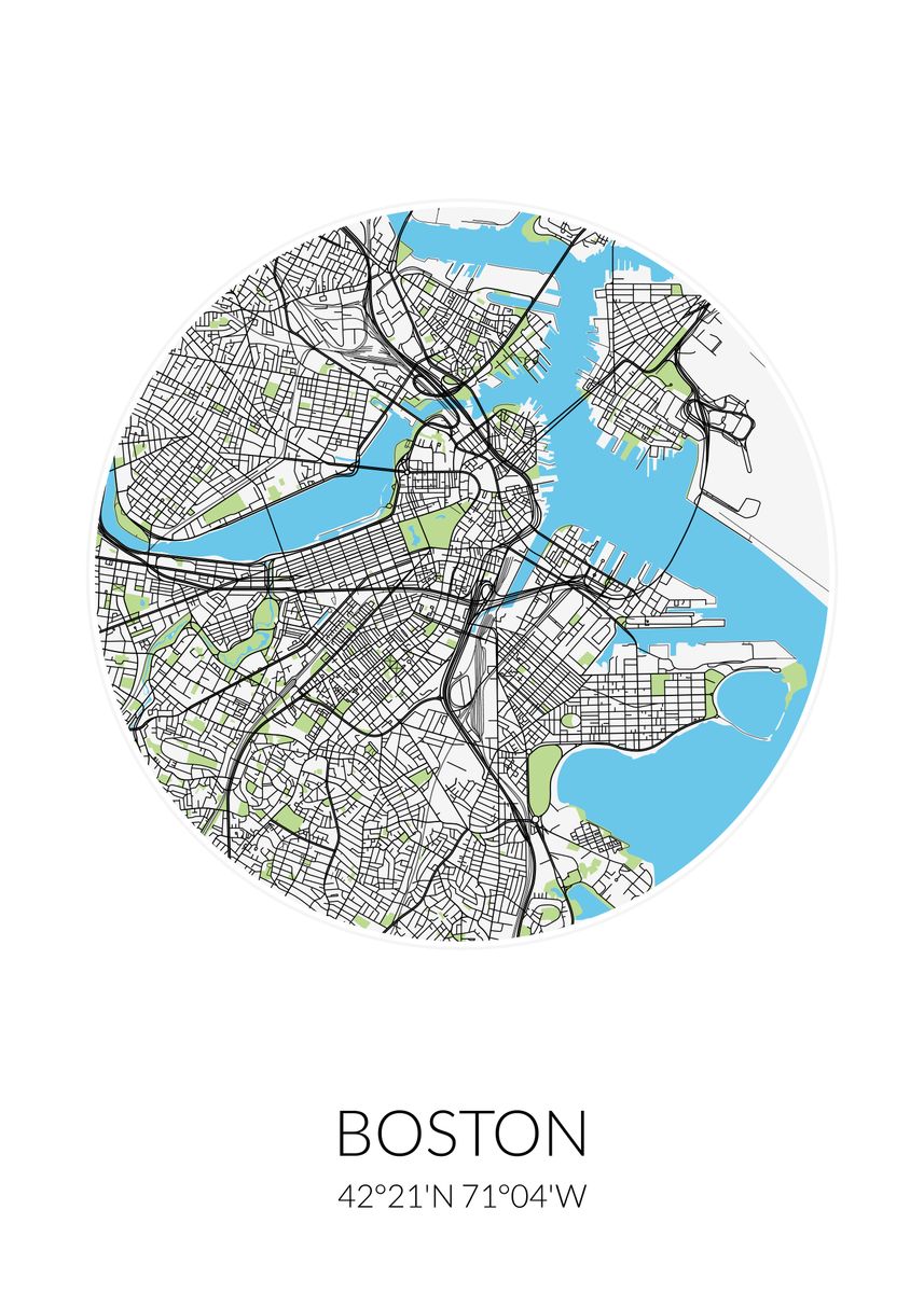 'Boston Circle City Map' Poster, picture, metal print, paint by ...