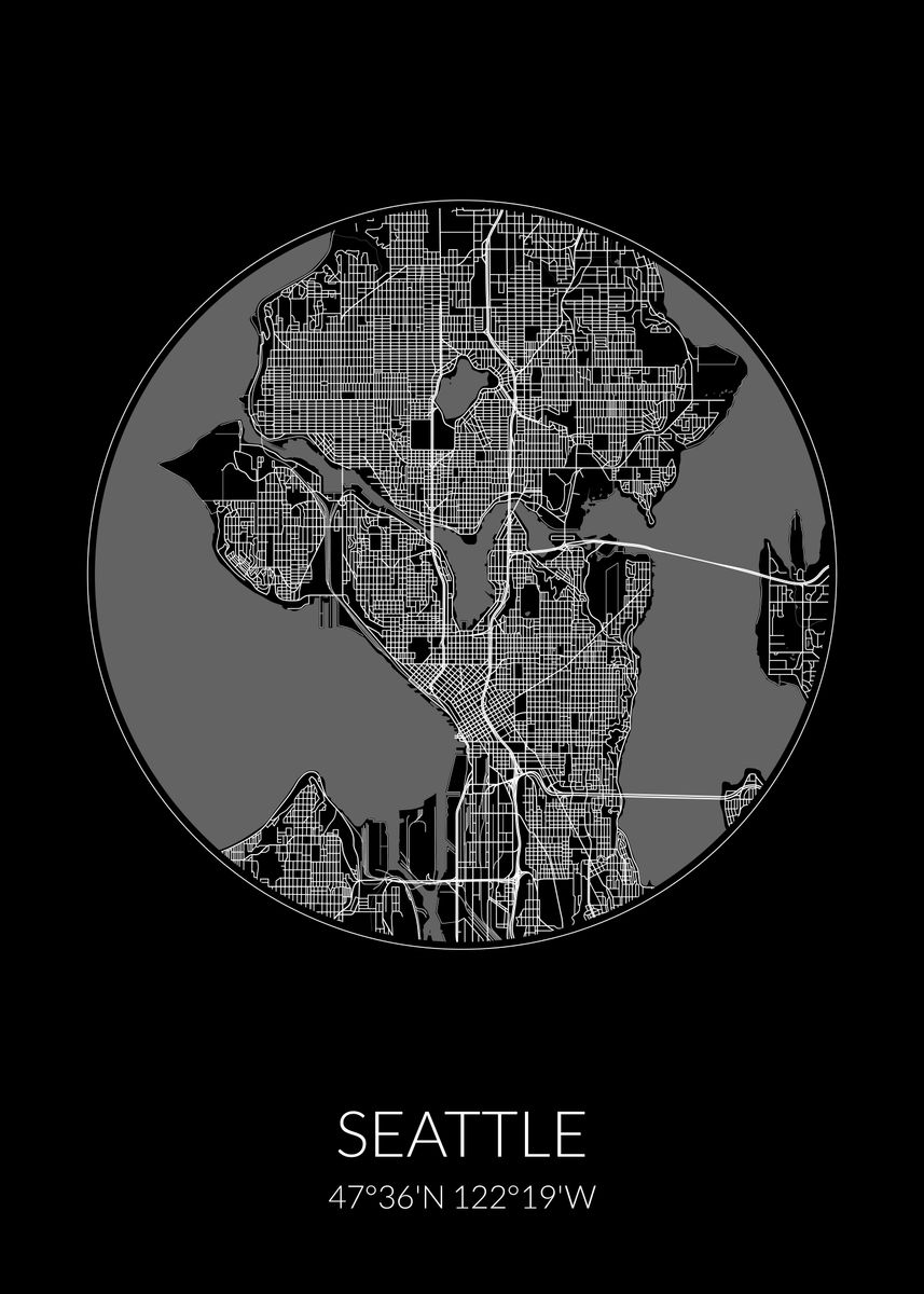 'Seattle City Map Black' Poster by dkDesign | Displate