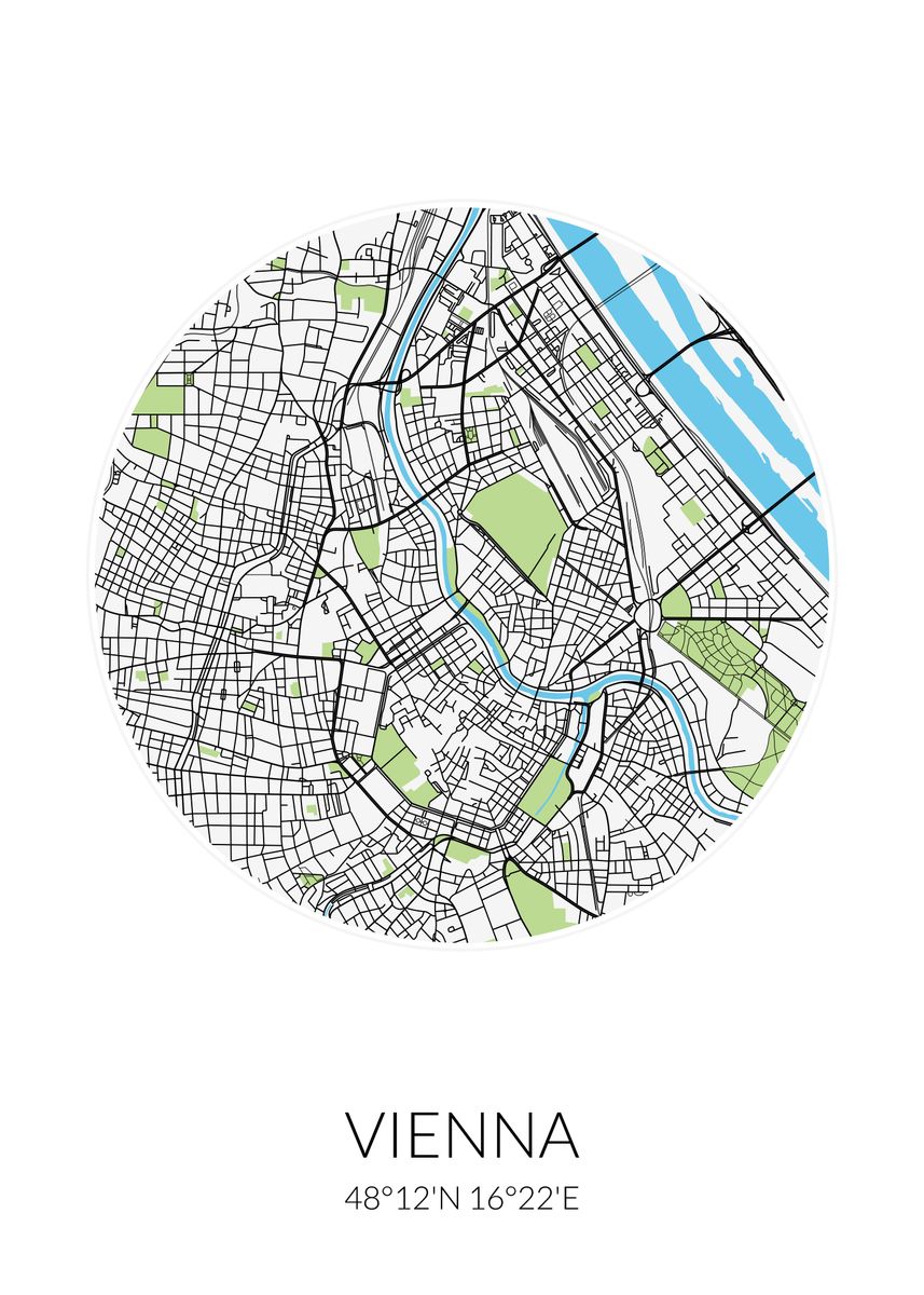 'Vienna Circle City Map' Poster, picture, metal print, paint by ...