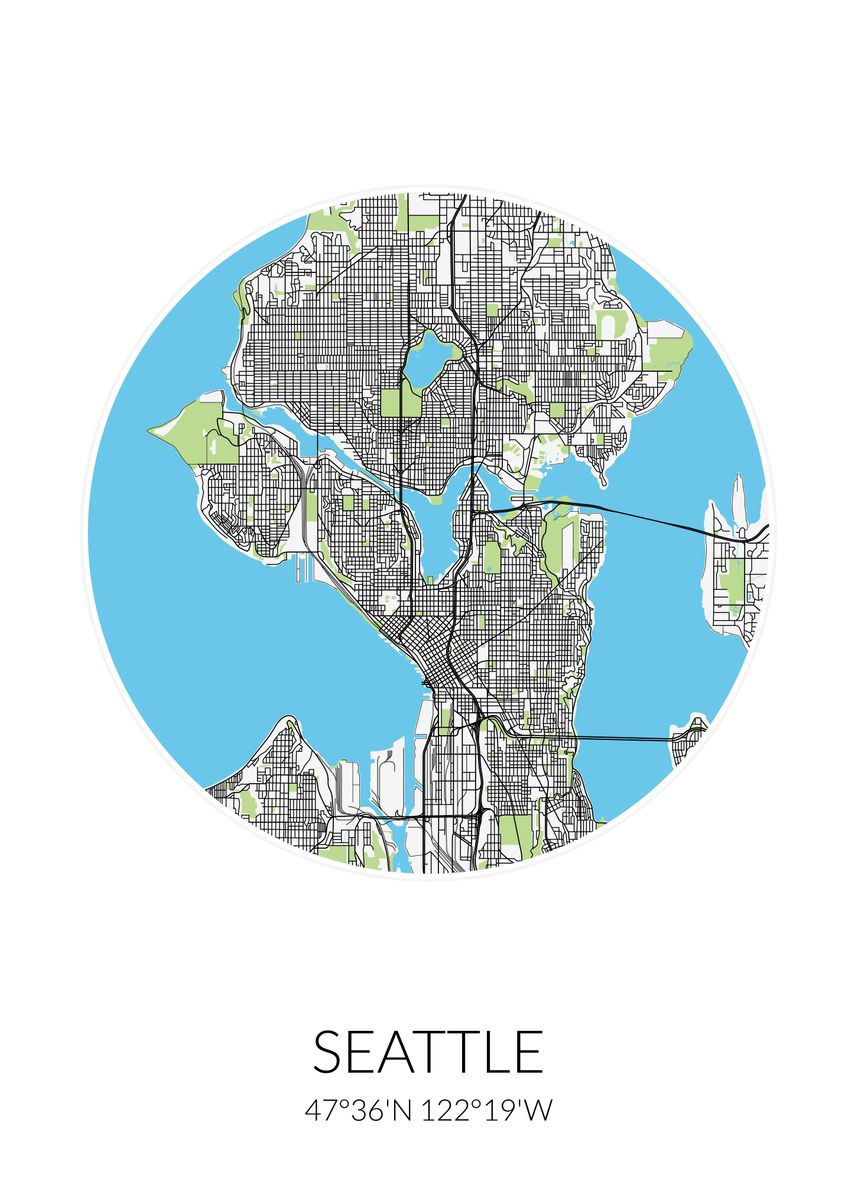 'Seattle Circle City Map' Poster by dkDesign | Displate