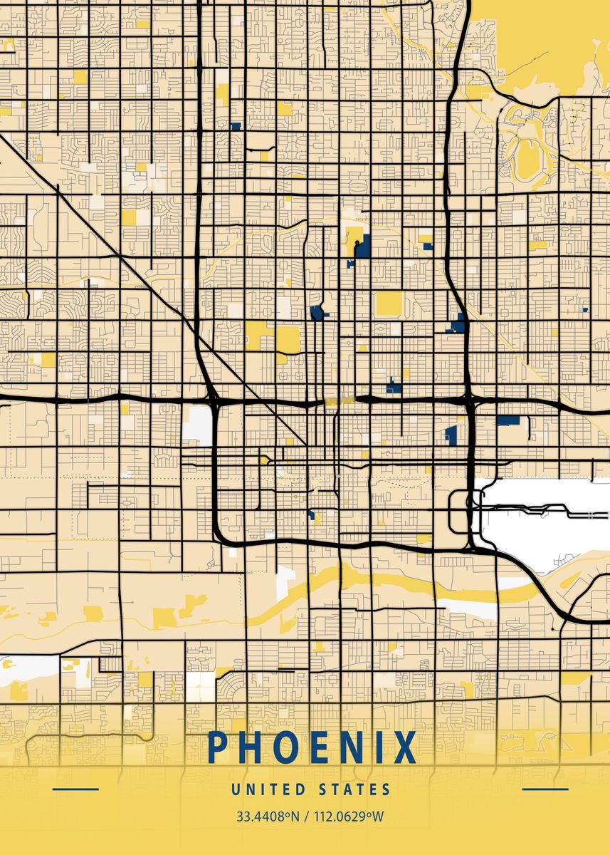 'Phoenix Yellow City Map' Poster by Tien Stencil | Displate