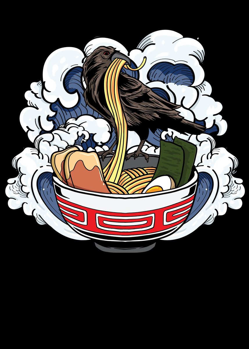 'Ramen Raabe Sushi Eating' Poster, picture, metal print, paint by ...