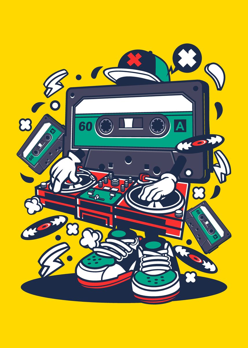 'Cassette Disk Jockey' Poster, picture, metal print, paint by Ralph ...