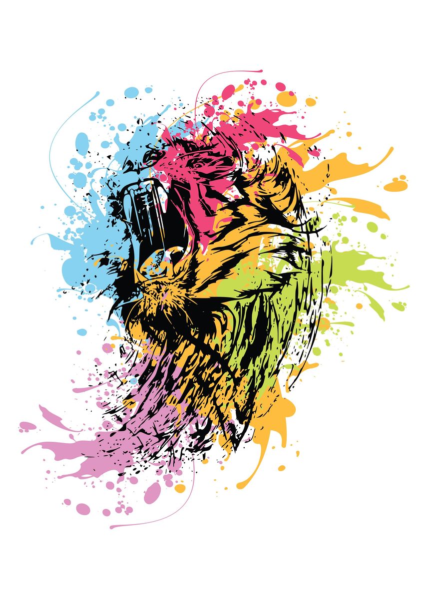 'lion head splatter' Poster by sarta sarta | Displate