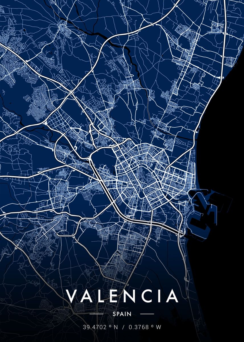 'Valencia City Map' Poster, picture, metal print, paint by MVDZ Graphic ...