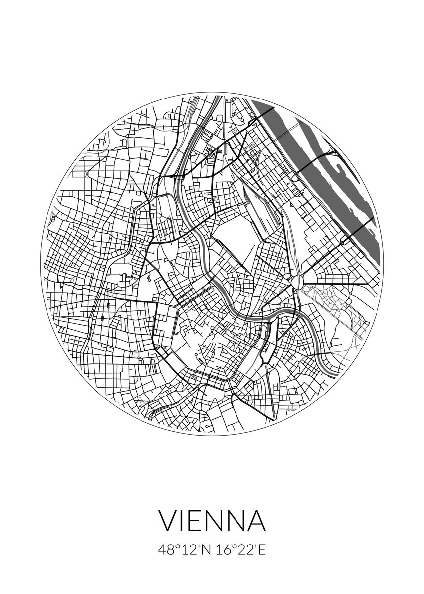 'Vienna City Map White' Poster by dkDesign | Displate