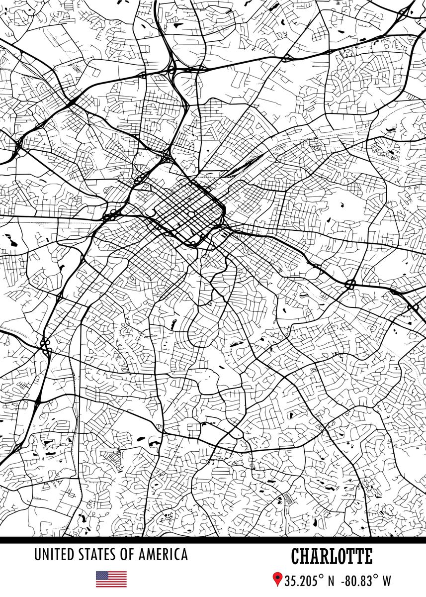 'Charlotte USA Map' Poster, picture, metal print, paint by Artistic ...