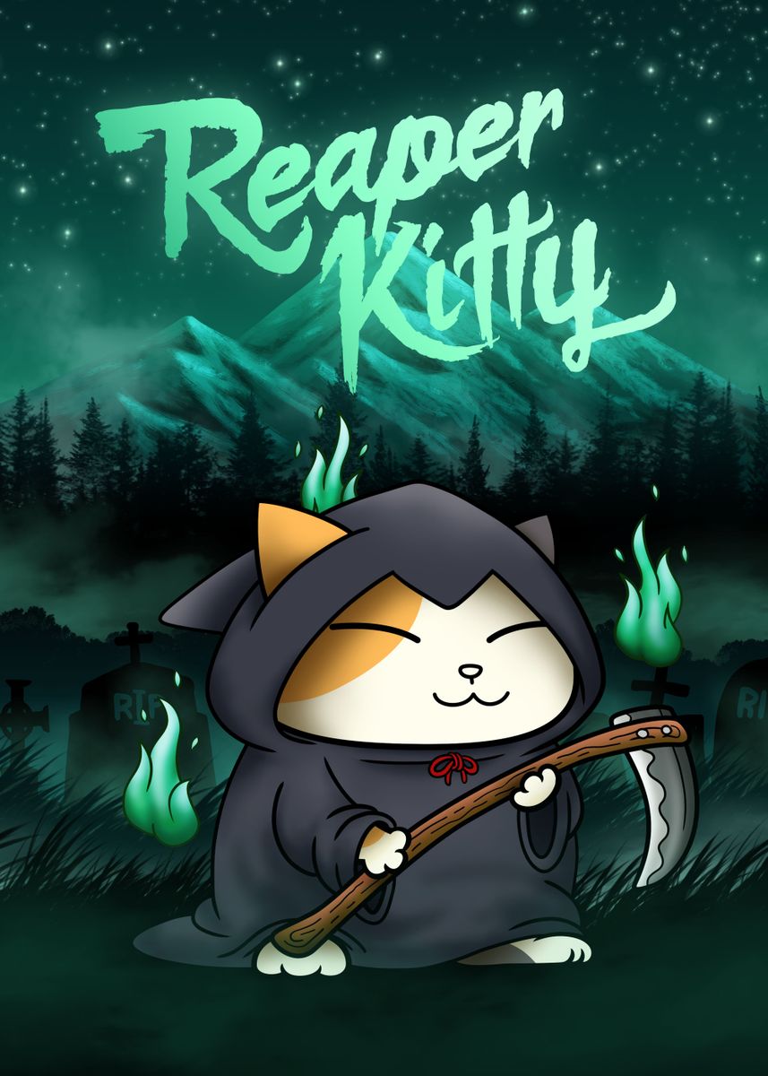 'Halloween Cat Reaper Kitty' Poster, picture, metal print, paint by ...