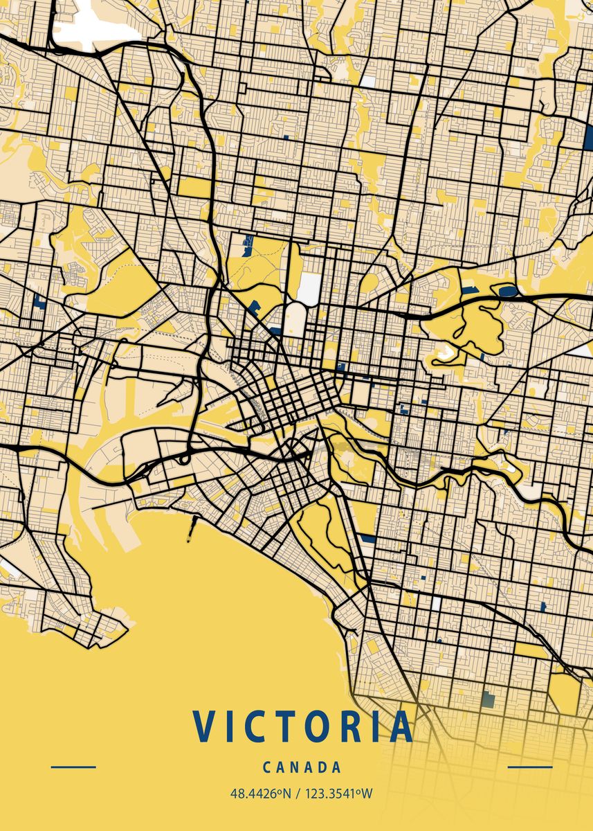 'Victoria Yellow City Map' Poster, picture, metal print, paint by Tien ...