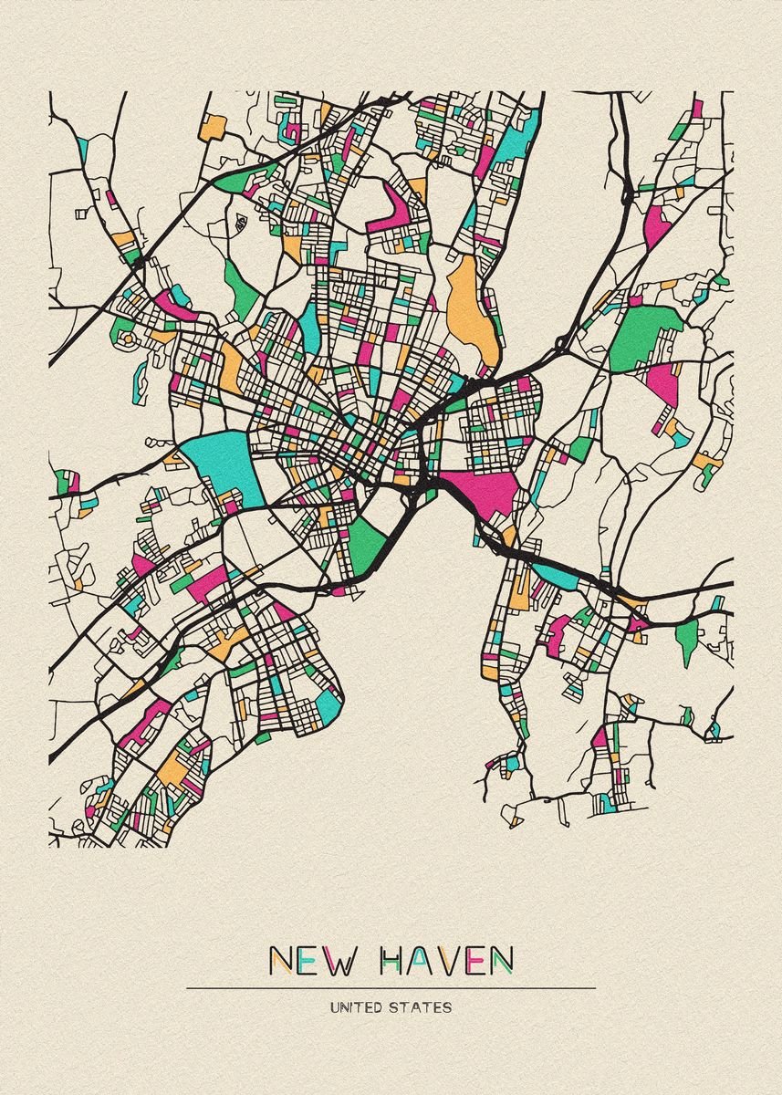 'New Haven Map' Poster, picture, metal print, paint by Deniz A. | Displate