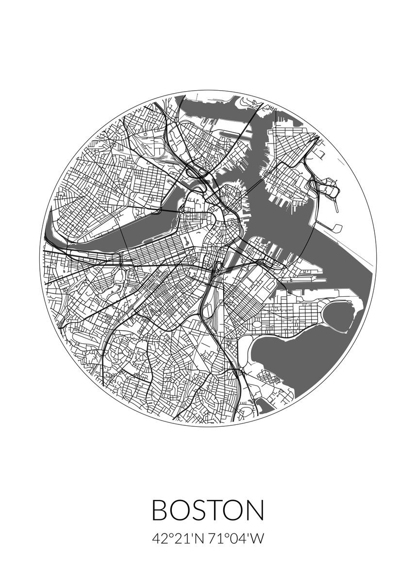 'Boston City Map White' Poster by dkDesign | Displate