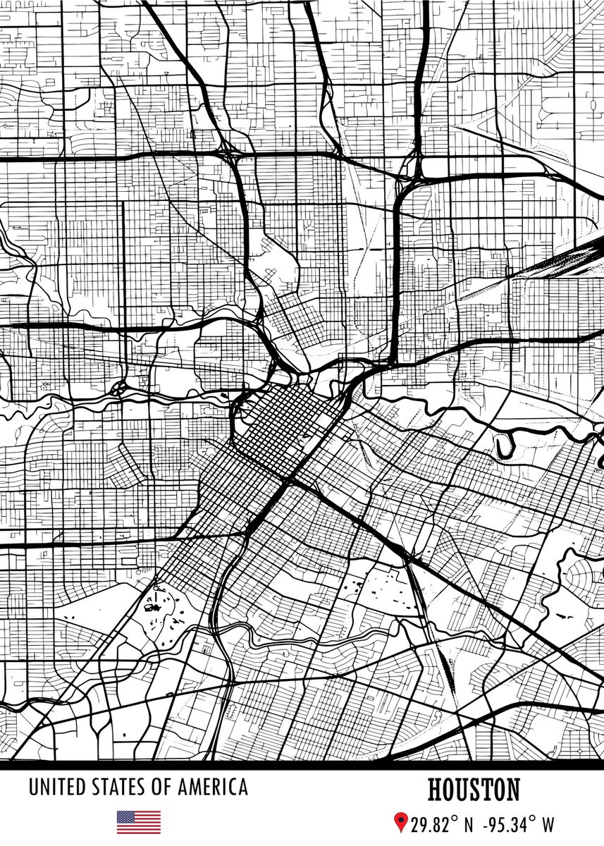 'Houston USA Map' Poster, picture, metal print, paint by Artistic ...