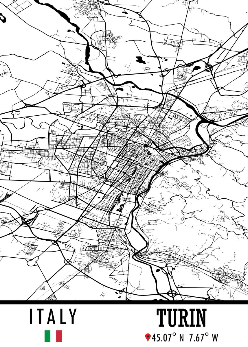 'Turin ITALY Map' Poster, picture, metal print, paint by Artistic ...