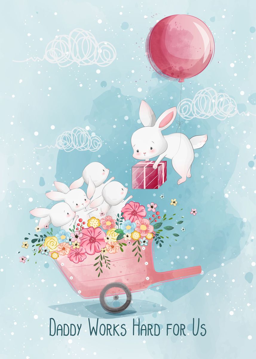 'Cute Bunny Daddy and Kids' Poster by Kunyah | Displate